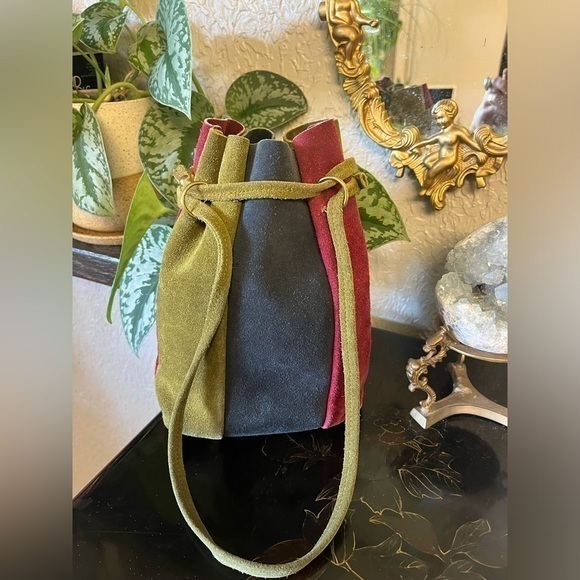 Vintage | Bags | Vintage Suede Colorblock Evening Bag Shabby Chic Purse ...